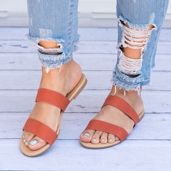 SunnyMia | Shoes | Sale Double Strap Orange Flat Sandals | Poshmark
